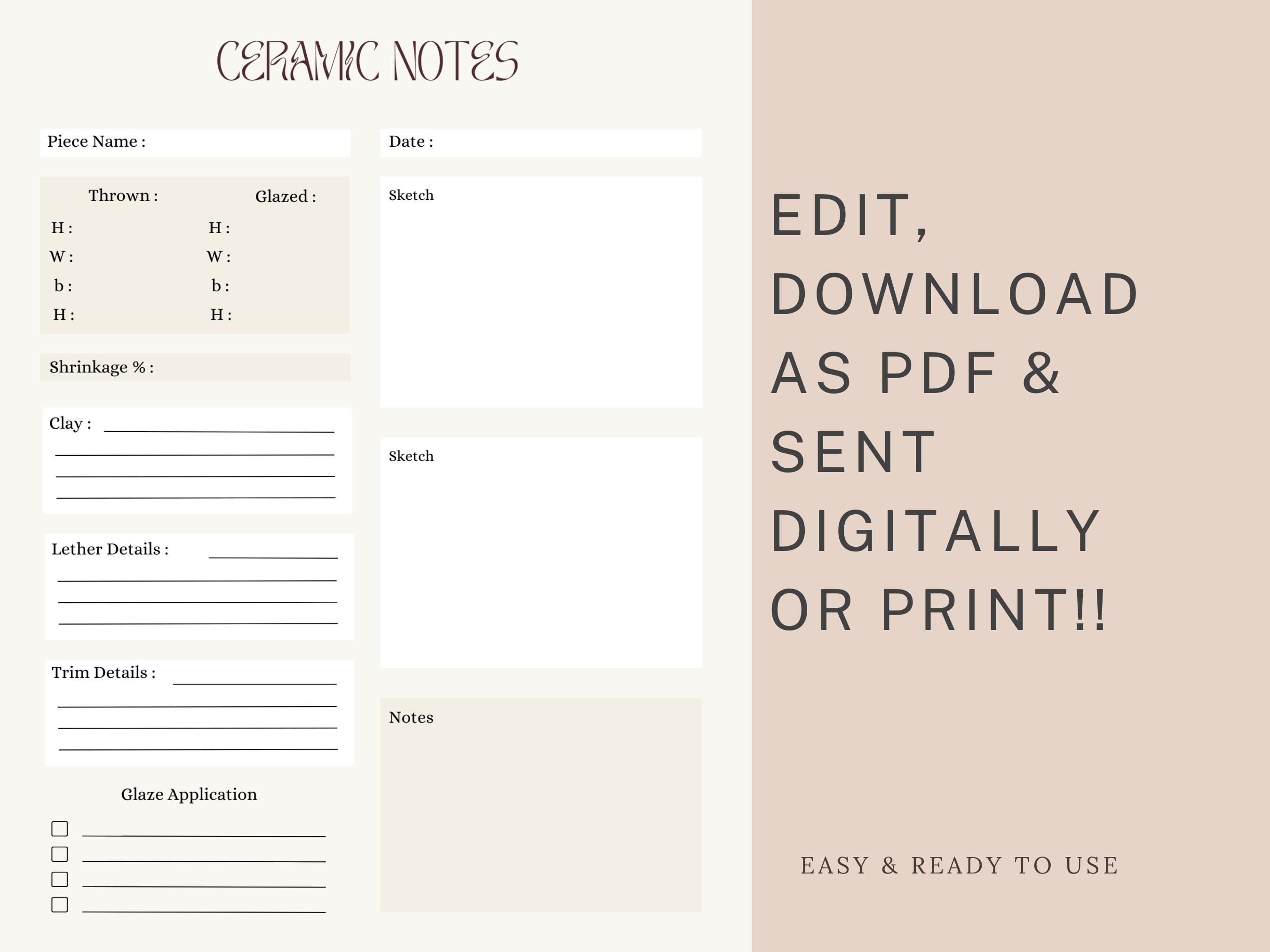 Ceramic Notes Bundle, Pottery Journal, Printable Ceramic Journal ...