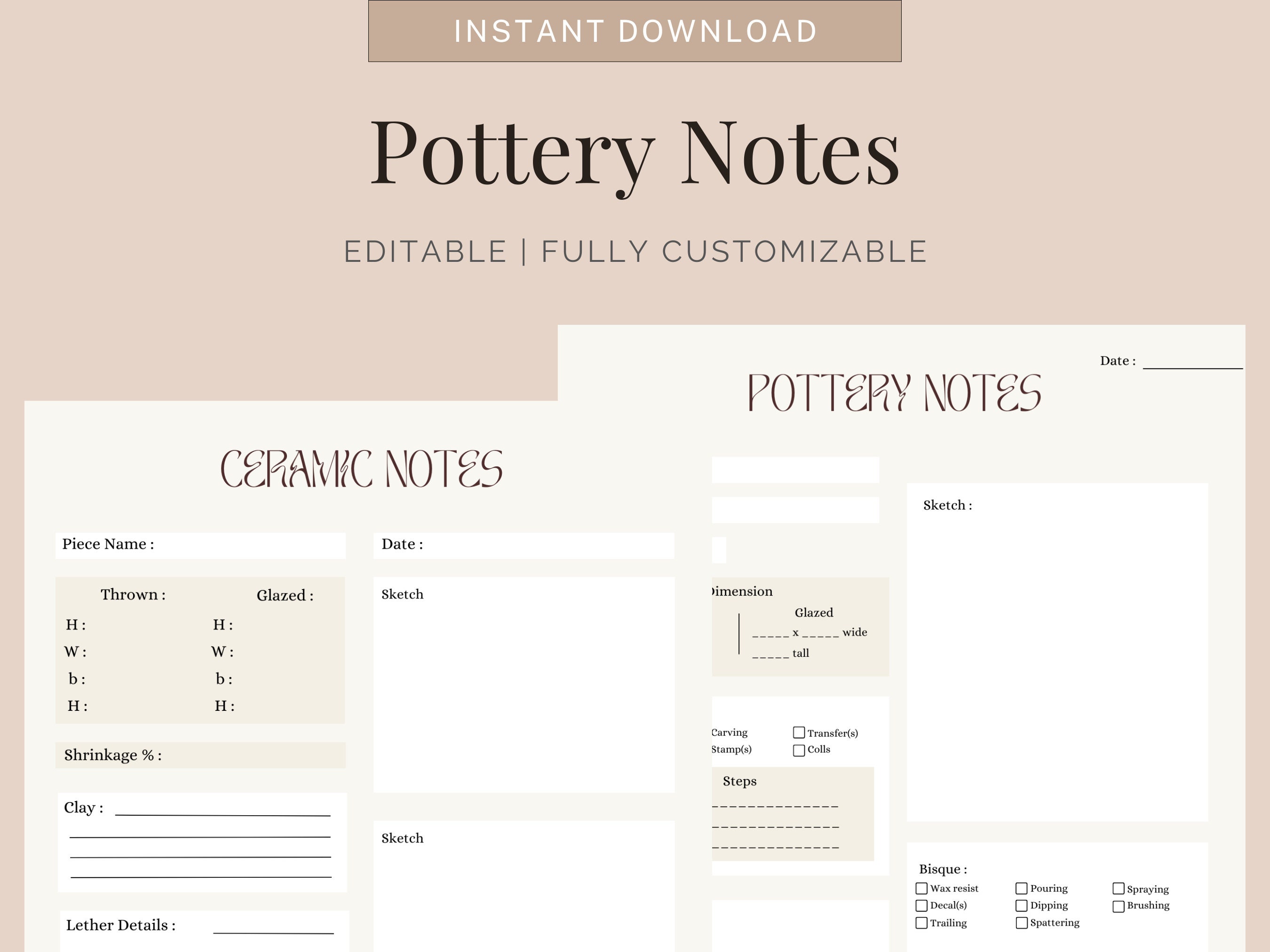 Ceramic Notes Bundle, Pottery Journal, Printable Ceramic Journal ...