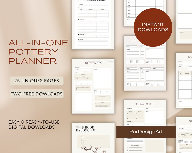 Pottery All-in-one Notes & Planner Bundle: Ceramic Journal Log Template ...