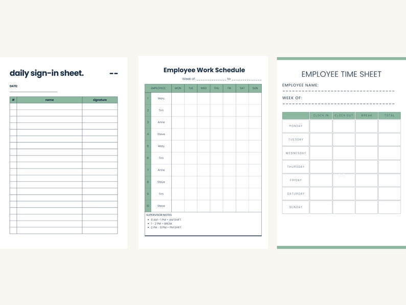 BUNDLE Employee Timesheets, Weekly Work Schedule, Employee Organizer - Etsy