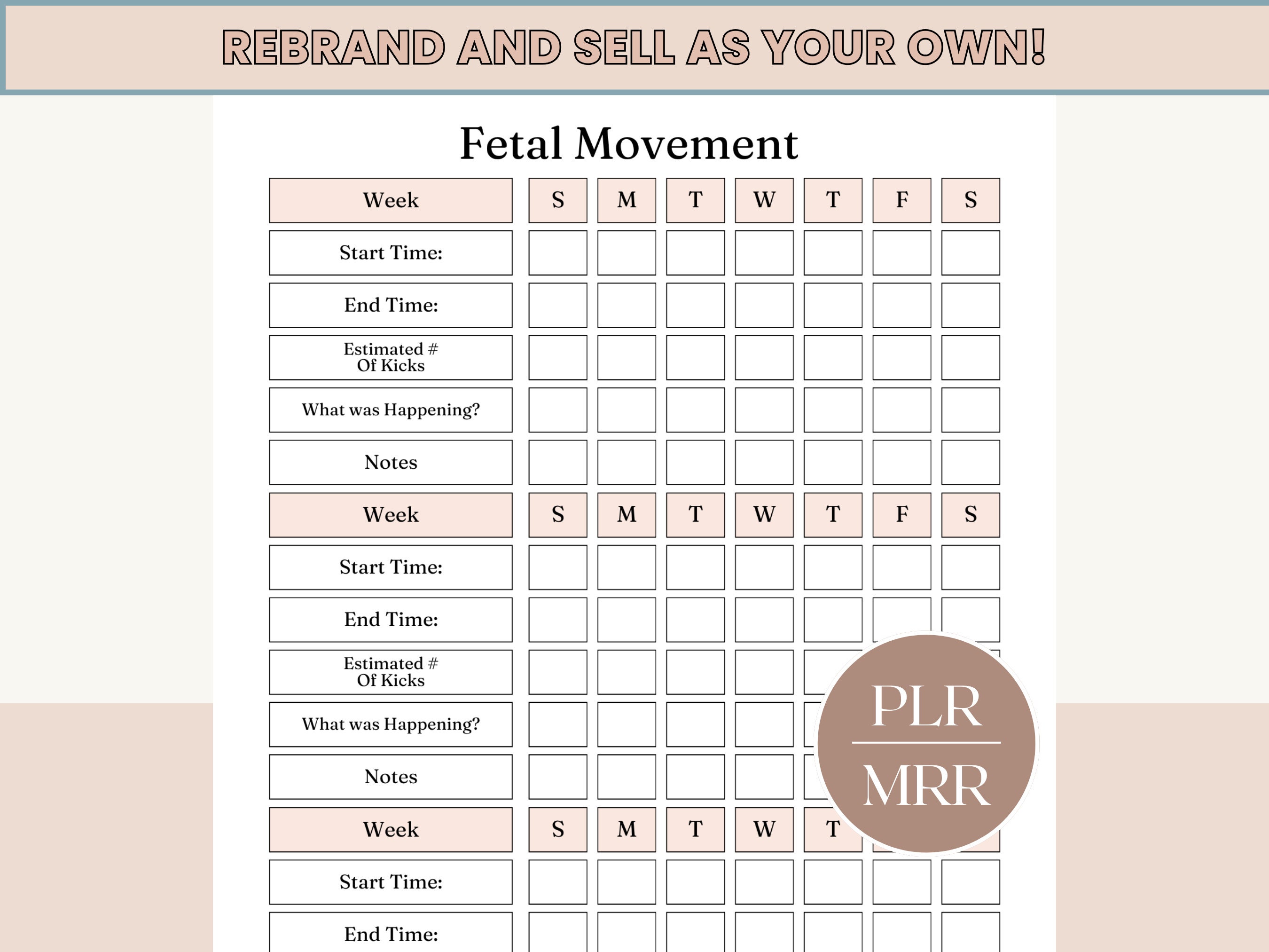 Fetal Moving Tracker Pregnancy Tracker Baby Kick Tracker Doula Template ...