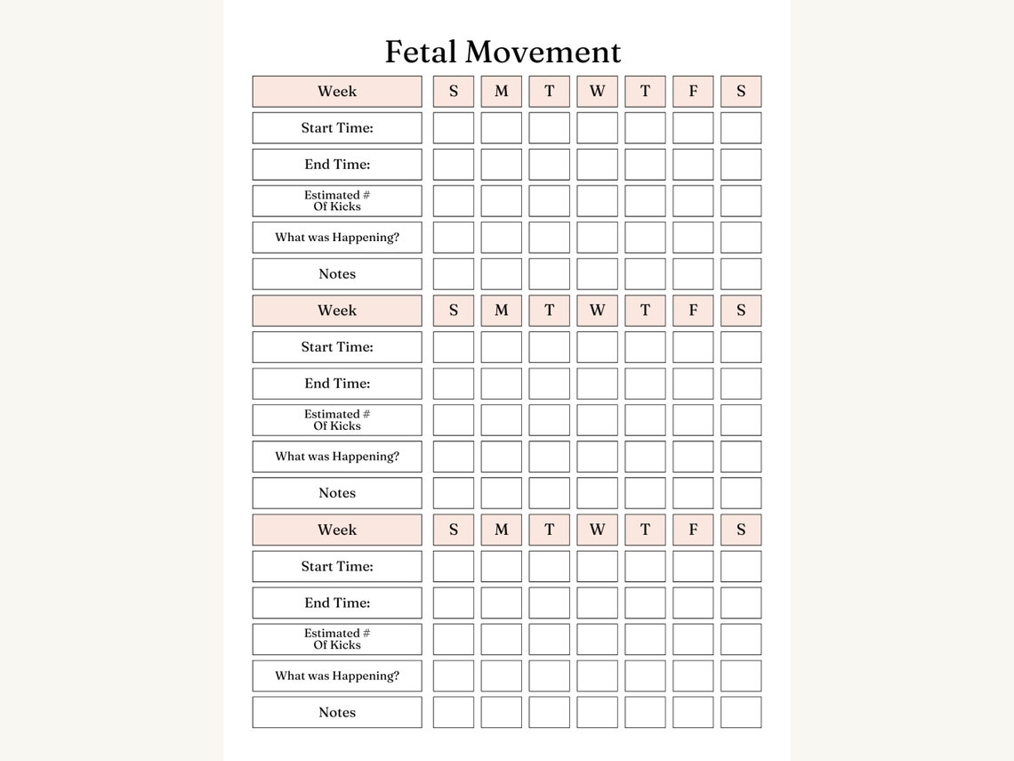 Fetal Moving Tracker Pregnancy Tracker Baby Kick Tracker Doula Template ...