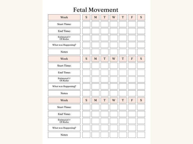 Fetal Moving Tracker Pregnancy Tracker Baby Kick Tracker Doula Template ...