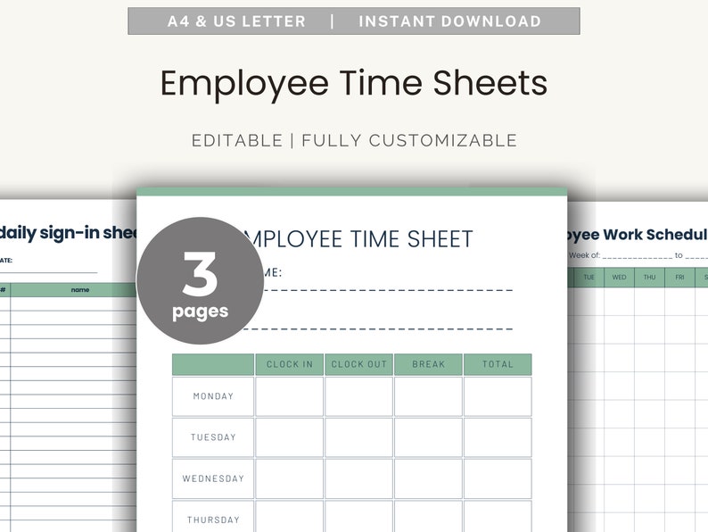 BUNDLE Employee Timesheets, Weekly Work Schedule, Employee Organizer - Etsy