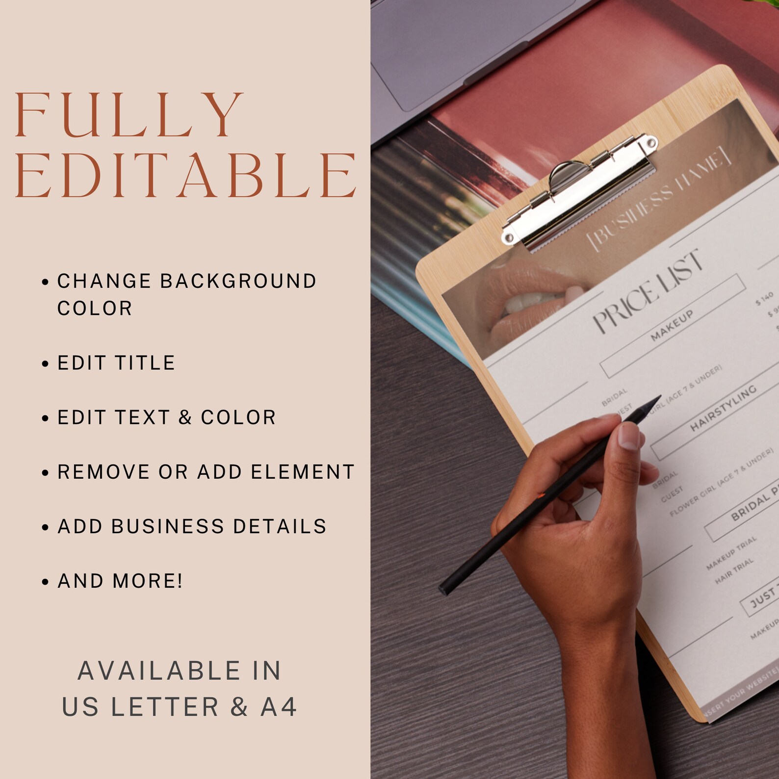 Minimal Price List Template, Editable Pricing Guide for Canva, Clean ...