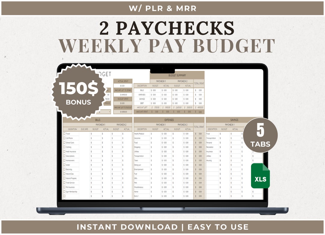Paycheck Weekly Pay Excel Budget Plr Spreadsheet Budget by Paycheck Template Debt Tracker ...