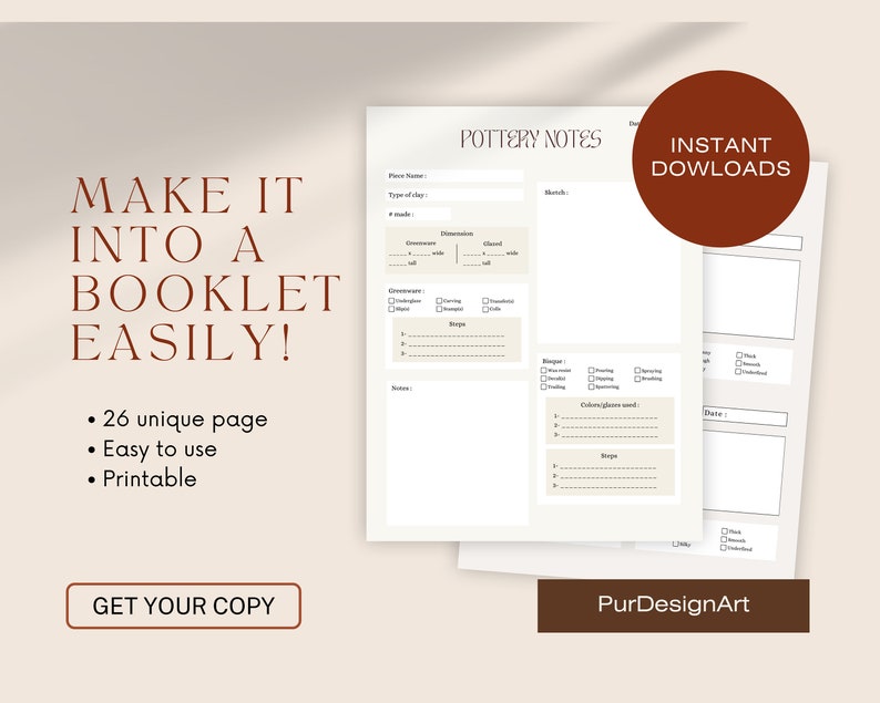 Pottery All-in-one Notes & Planner Bundle: Ceramic Journal Log Template ...