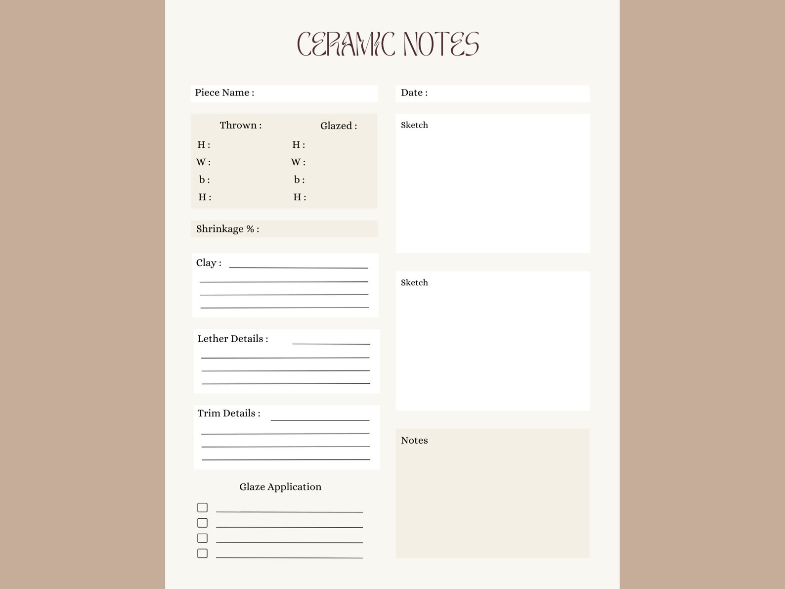 Ceramic Notes Bundle, Pottery Journal, Printable Ceramic Journal ...