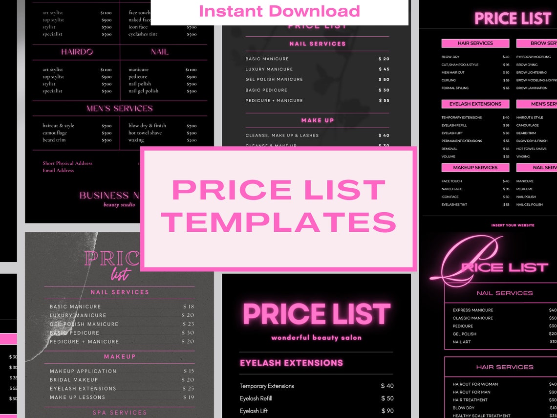 Editable Bundle Beauty Salon Price List Template DIY Pink Design for ...