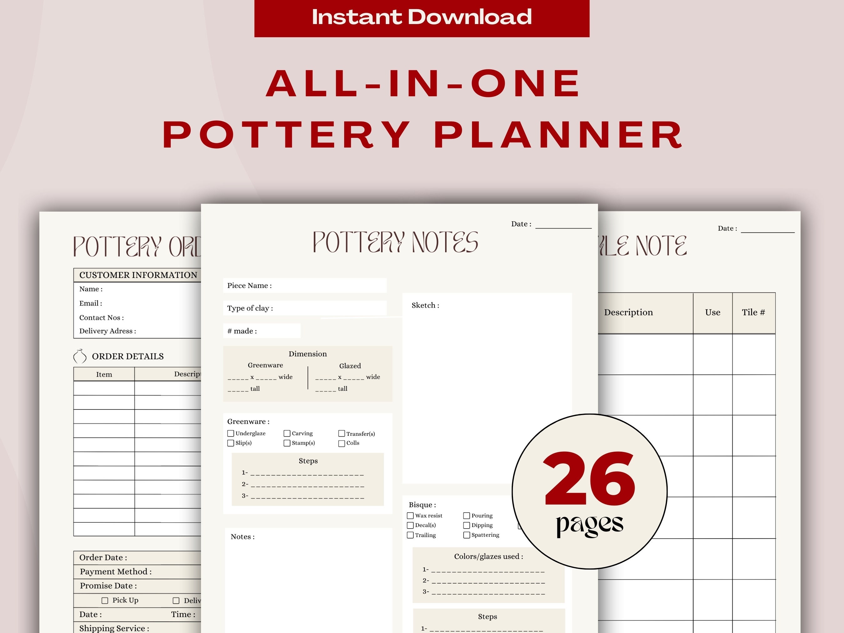 Pottery All-in-one Notes & Planner Bundle: Ceramic Journal Log Template ...