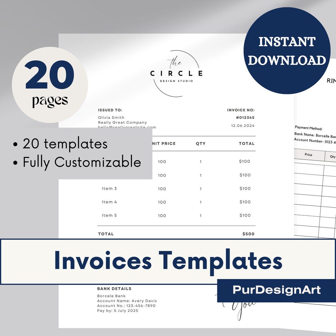 Invoice Editable Template, Small Business Canva Link, Printable - Etsy
