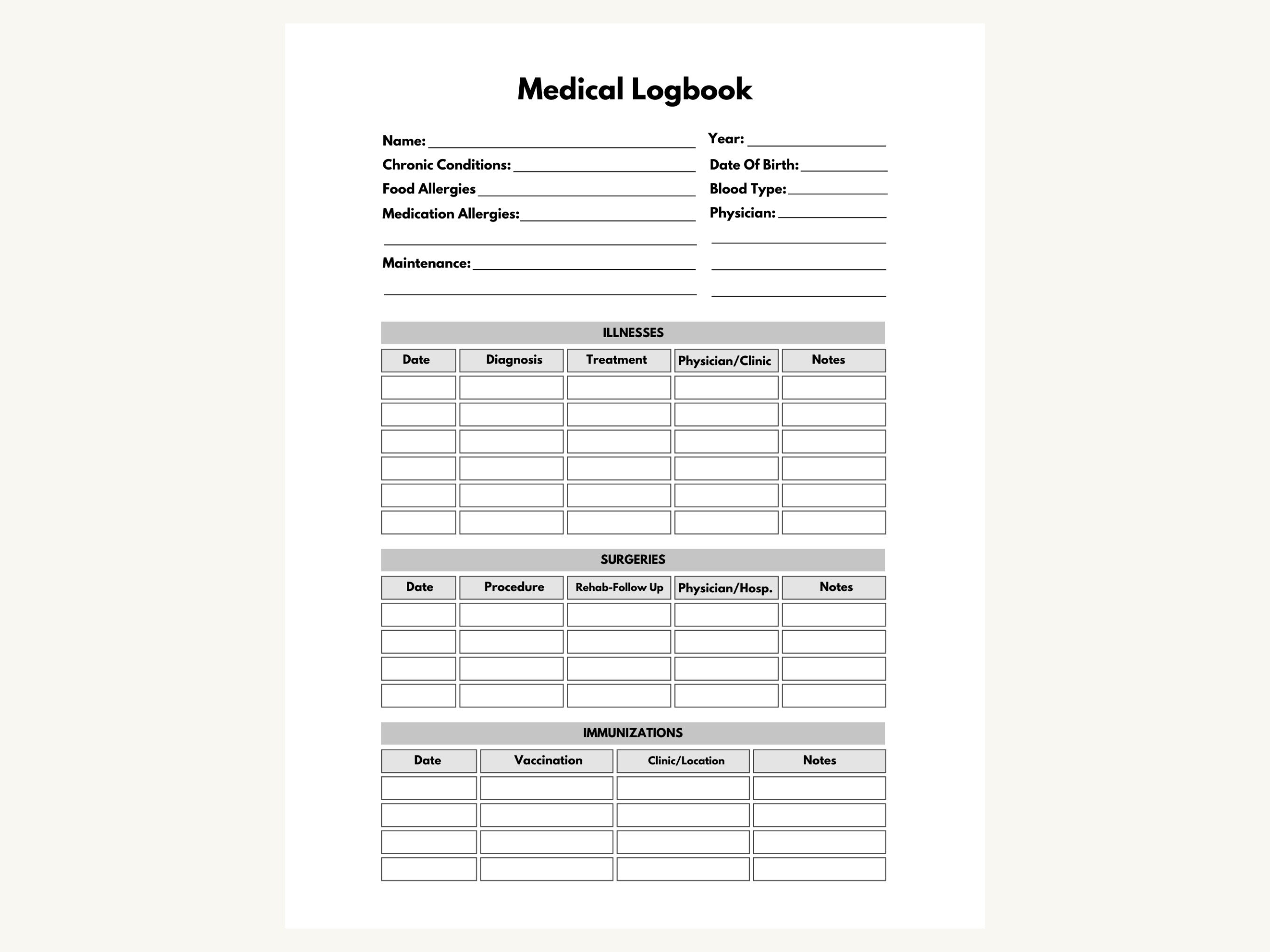 PLR & MRR Health Logbook Printable Medical Record Organize Your Health ...