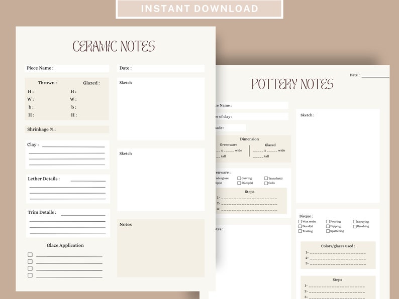 Ceramic Notes Bundle, Pottery Journal, Printable Ceramic Journal ...