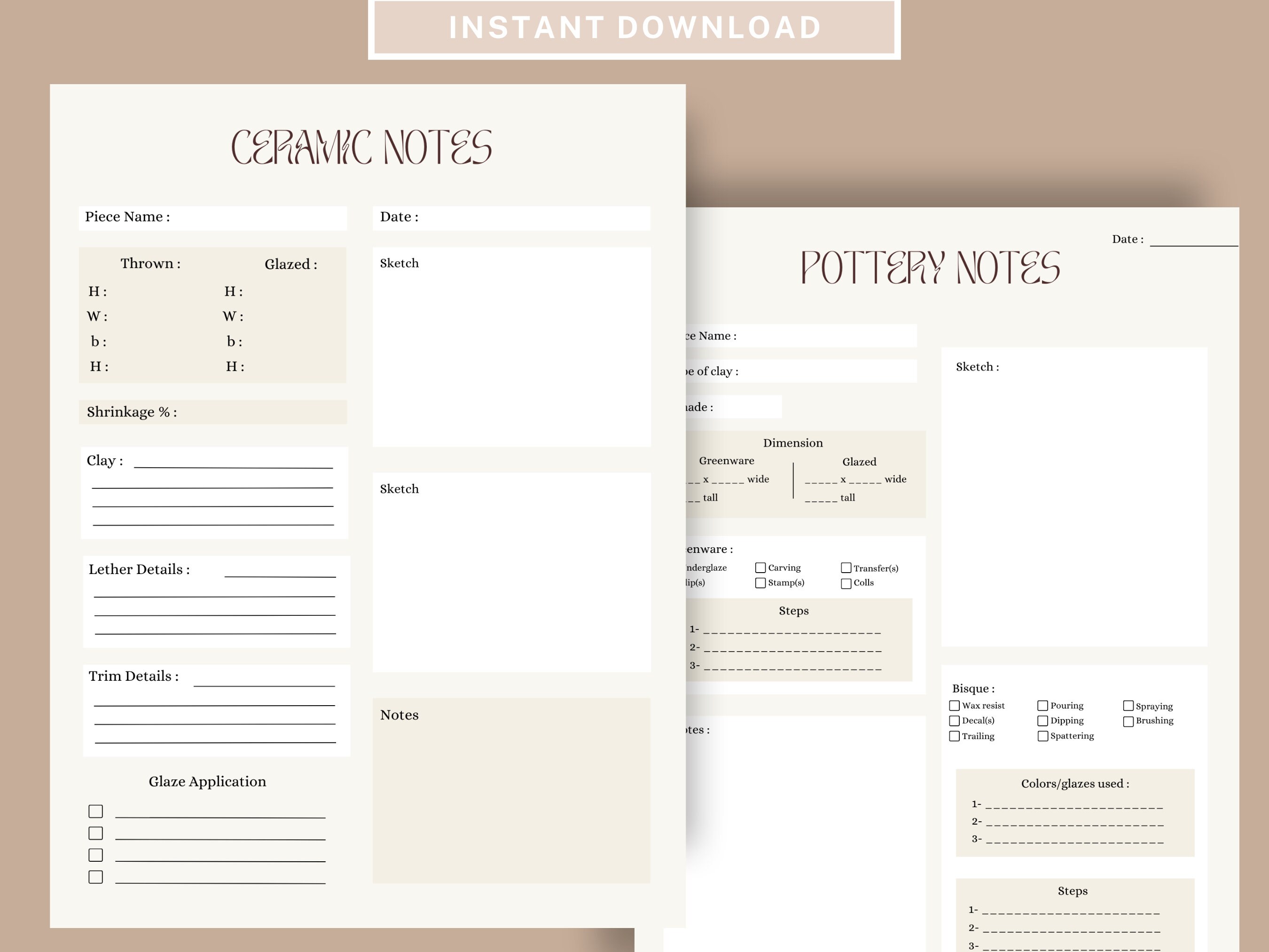 Ceramic Notes Bundle, Pottery Journal, Printable Ceramic Journal ...