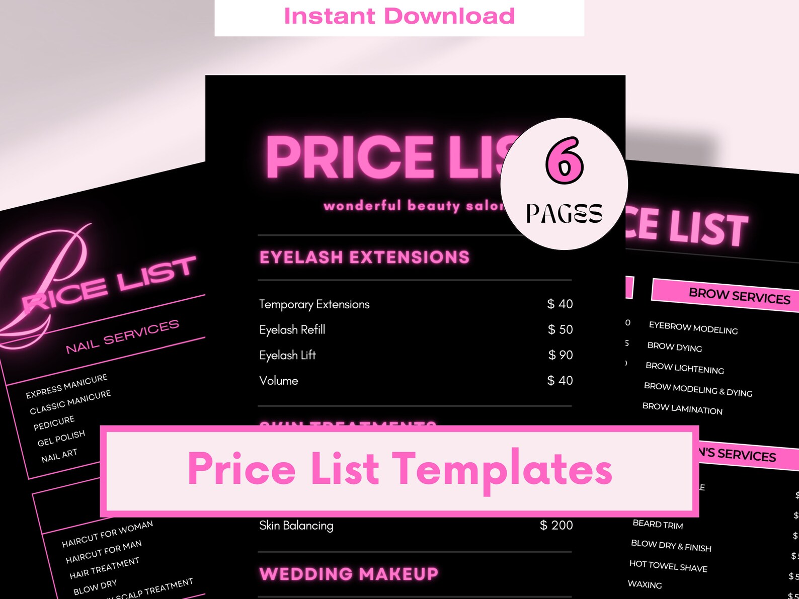 Editable Bundle Beauty Salon Price List Template DIY Pink Design for ...