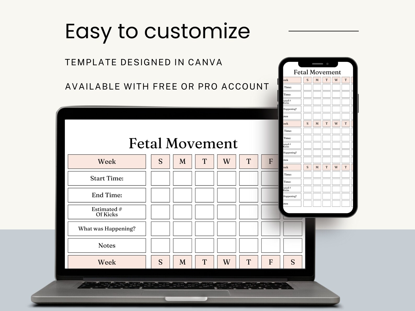 Fetal Moving Tracker Pregnancy Tracker Baby Kick Tracker Doula Template ...