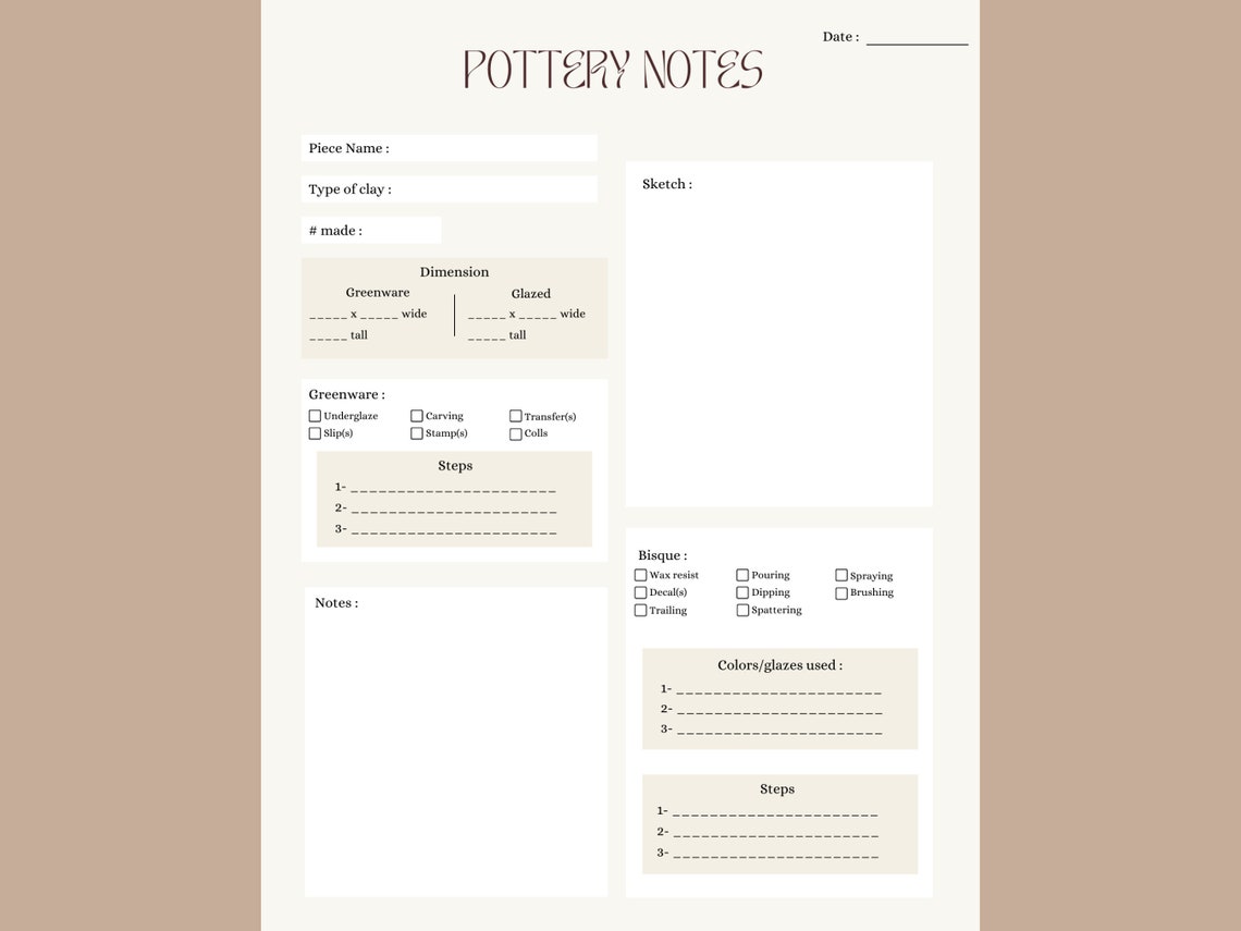 Ceramic Notes Bundle, Pottery Journal, Printable Ceramic Journal ...