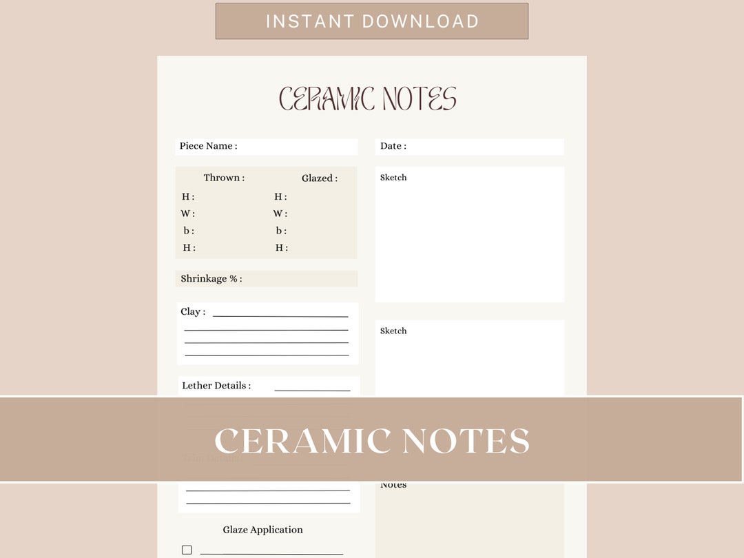 Ceramic Notes Bundle, Pottery Journal, Printable Ceramic Journal ...