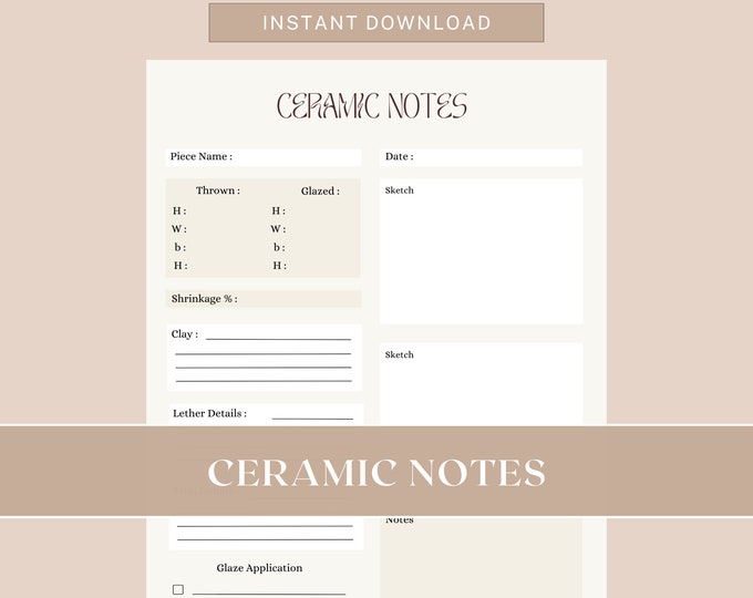 Ceramic Notes, Pottery Journal, Printable Ceramic Journal, Ceramic Log ...