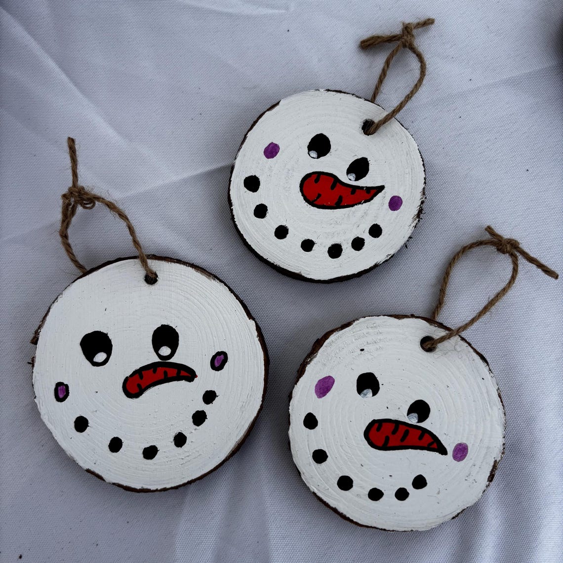 Hand Painted Silly Snowmen Face Wood Slice Ornaments | Hand Painted ...