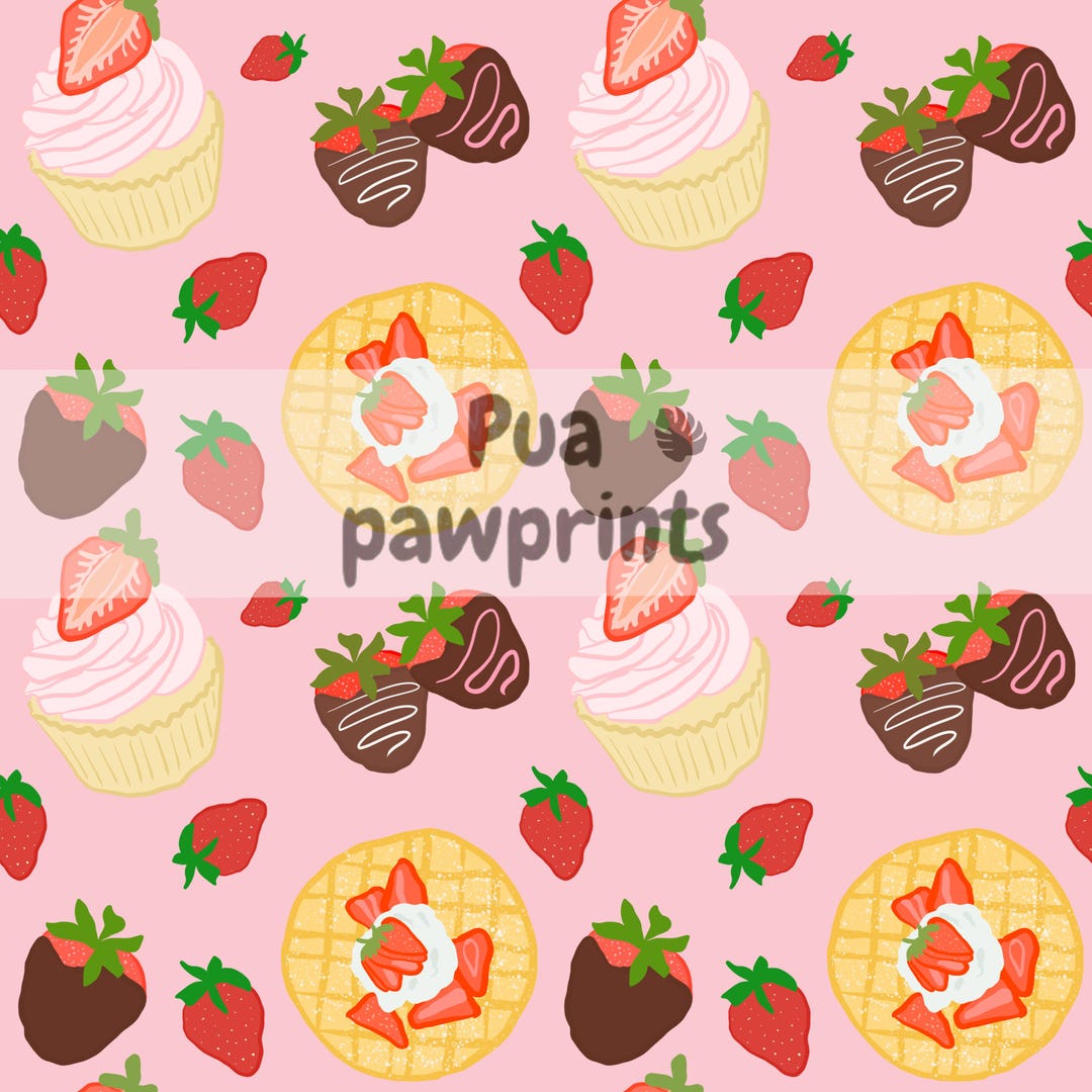 Foxy Strawberries Seamless Png - Etsy