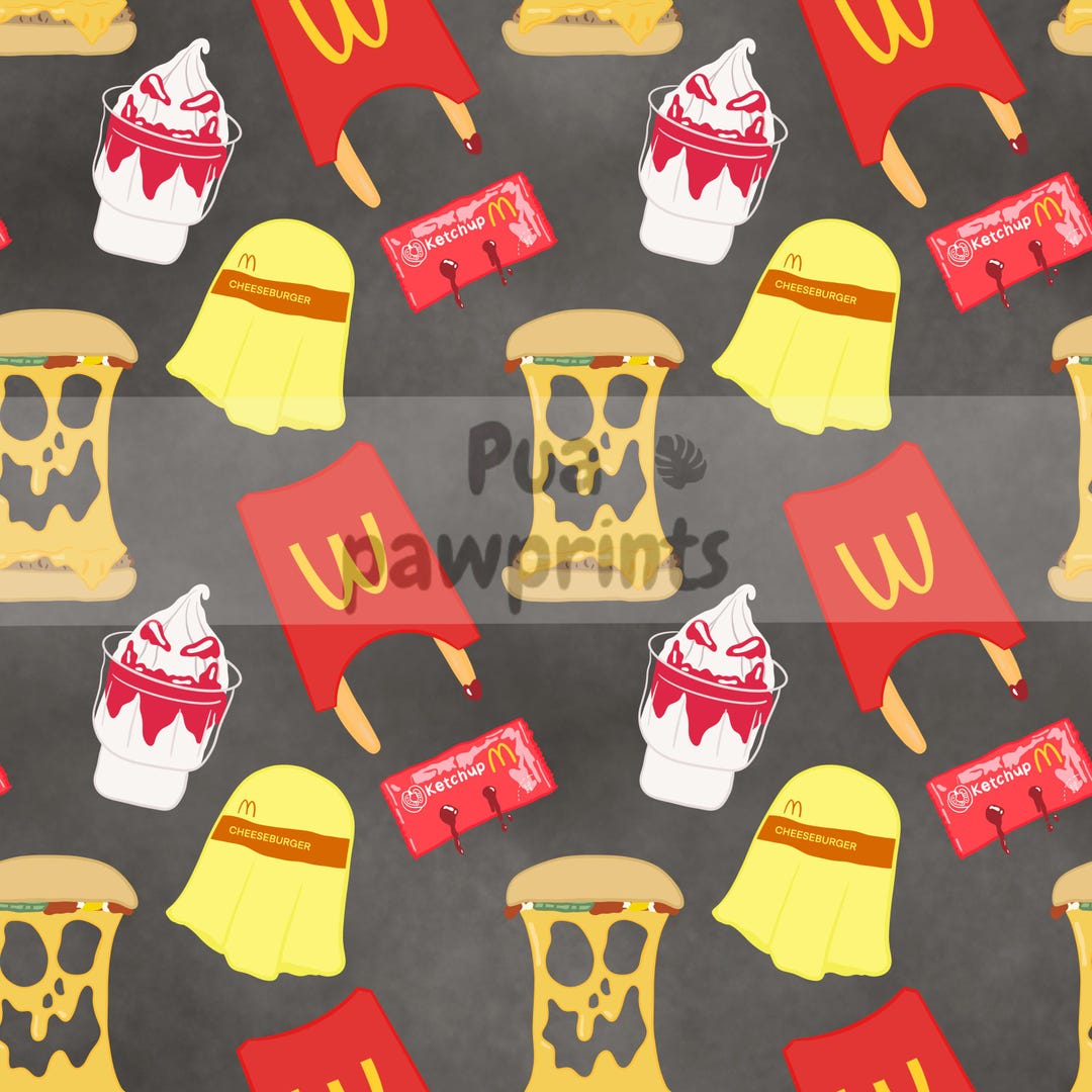 Spooky Halloween Fast Food Seamless Pattern | Creepy Junk Food PNG ...