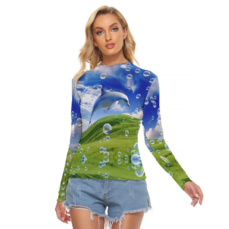 Frutiger Aero Mesh Top | Long Sleeve Sheer Y2k Ironic Dolphin Meadow ...