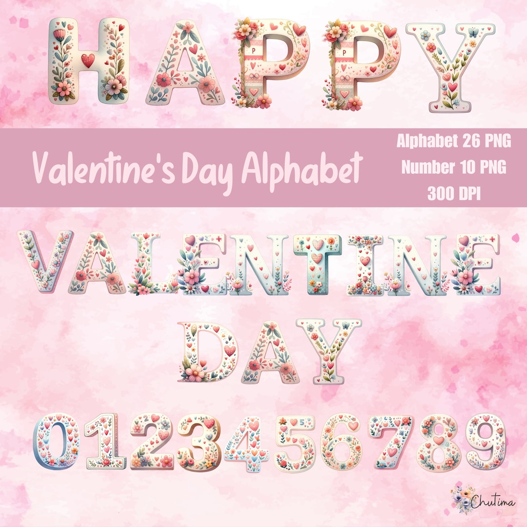 Alfabeto del Día de San Valentín Números con archivos PNG de imágenes ...