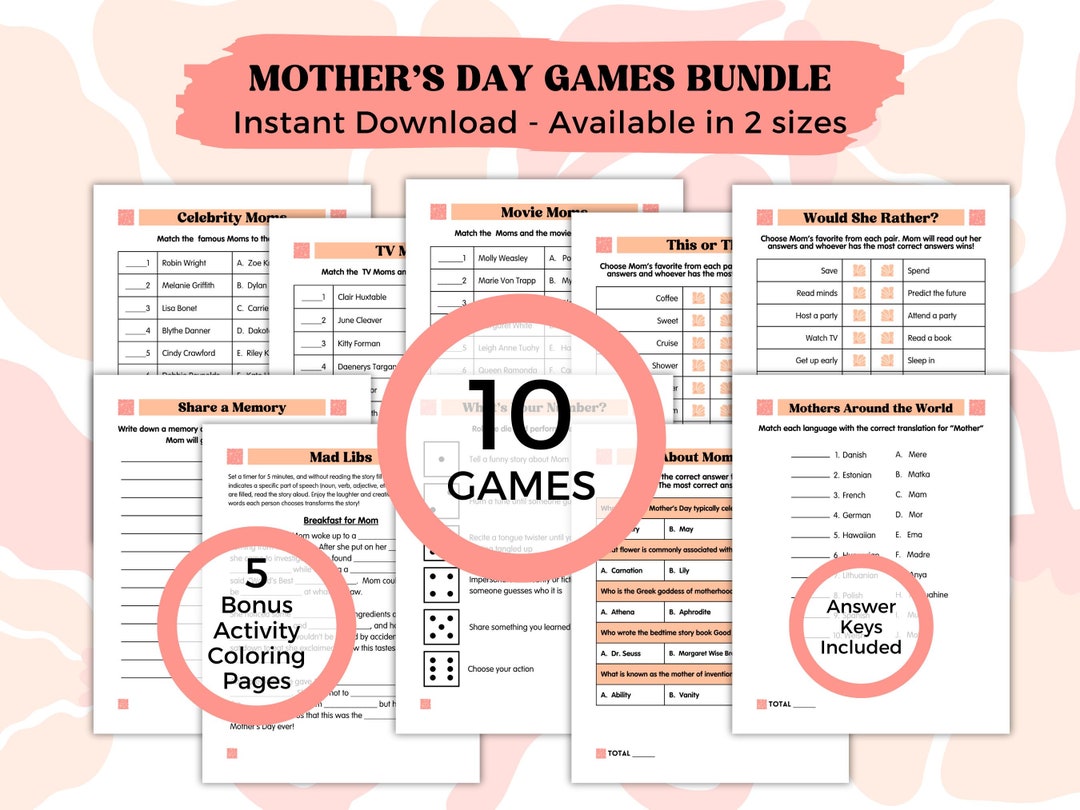 Mother's Day Games Bundle, Games for Mom, Brunch Party Games Bundle ...