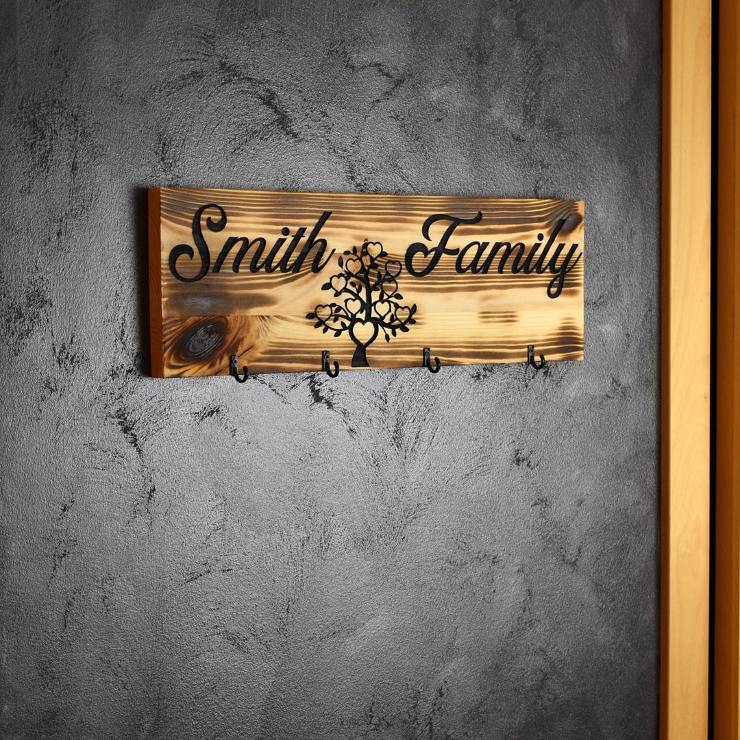 Personalized Key Holder for Wall, Custom Family Name Sign Key Holder ...