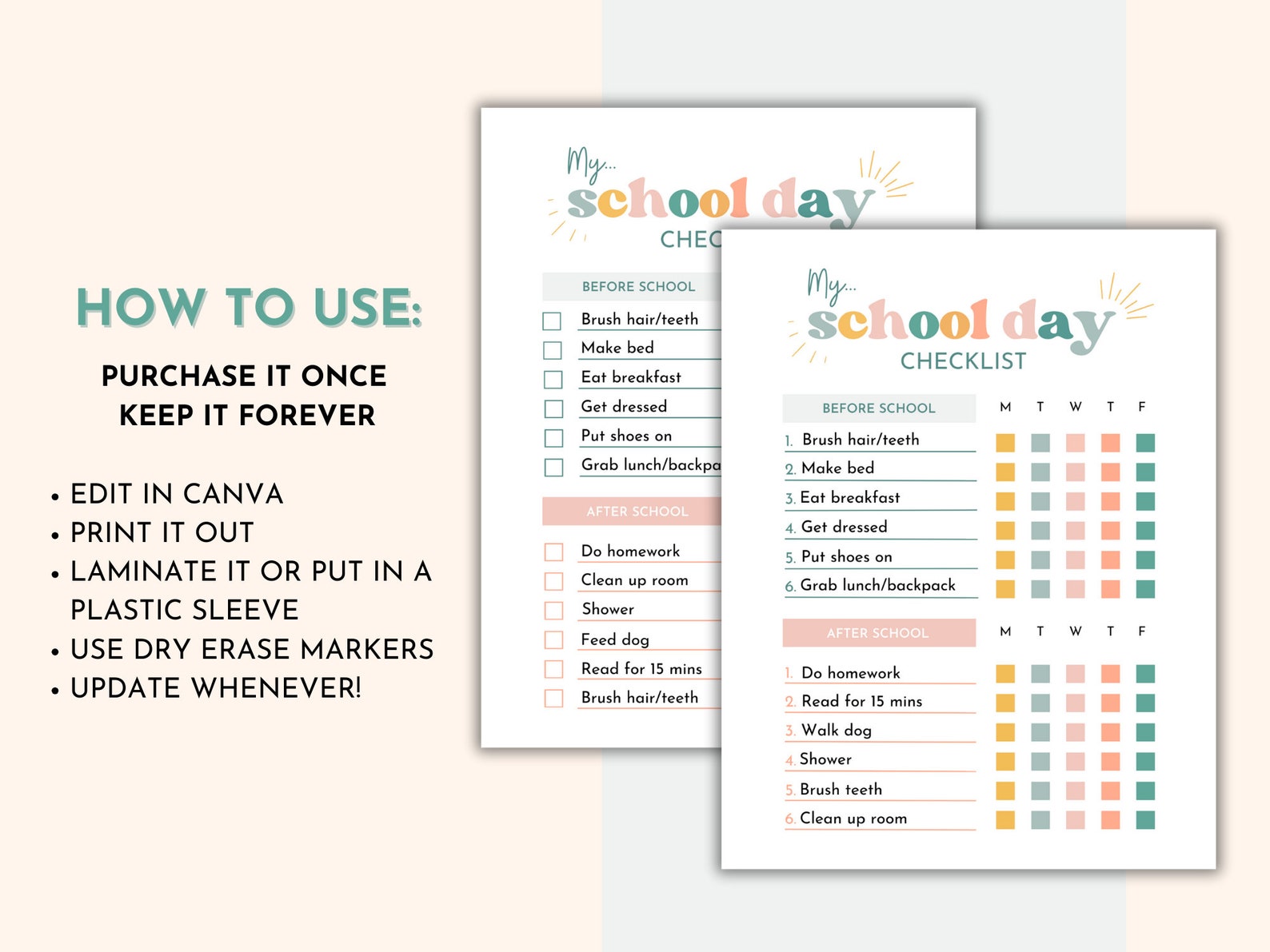 Kids Daily School Routine Checklist Chore Chart Printable To-do List - Etsy