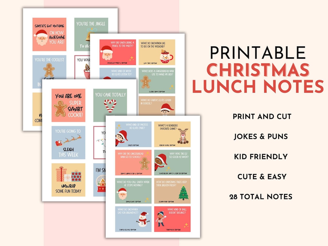 28 Christmas Lunch Box Jokes for Kids Christmas Lunch Notes Printable ...
