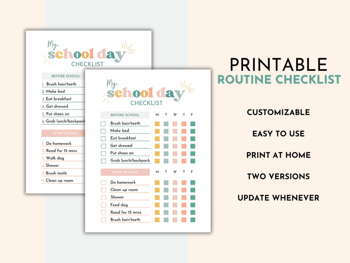 Kids Daily School Routine Checklist Chore Chart Printable To-do List - Etsy