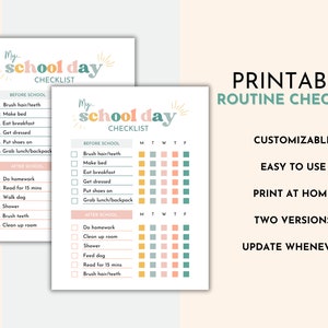 Kids Daily School Routine Checklist Chore Chart Printable To-do List - Etsy