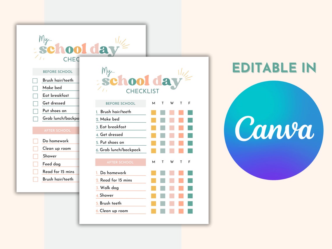 Kids Daily School Routine Checklist Chore Chart Printable To-do List - Etsy