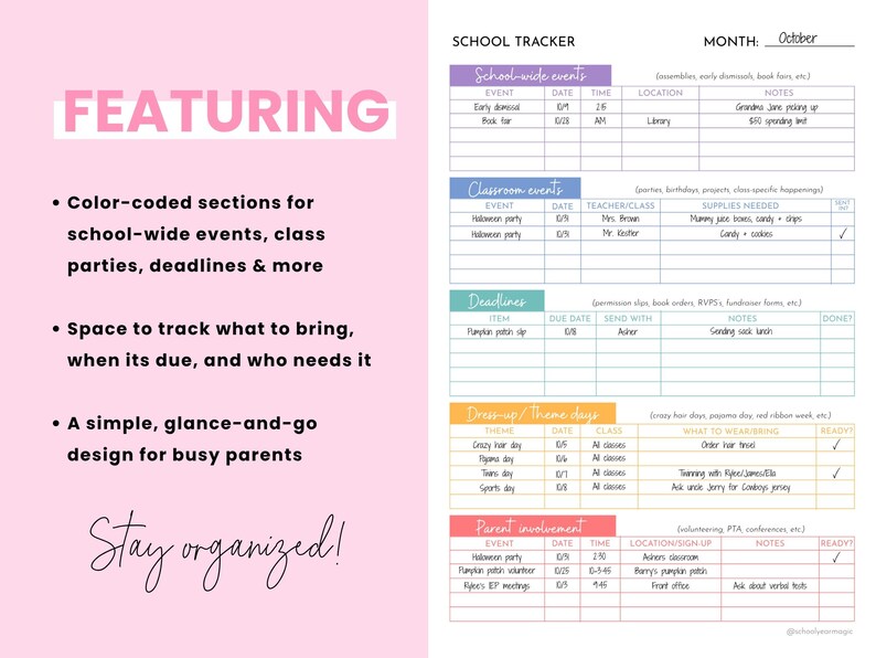 Printable School Events Tracker & Organizer for Parents | Parent ...