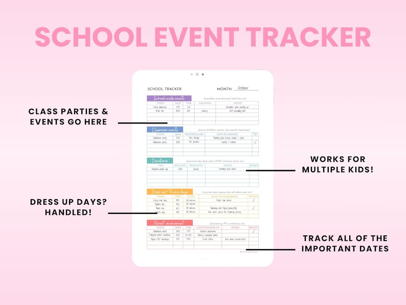 Printable School Events Tracker & Organizer for Parents | Parent ...