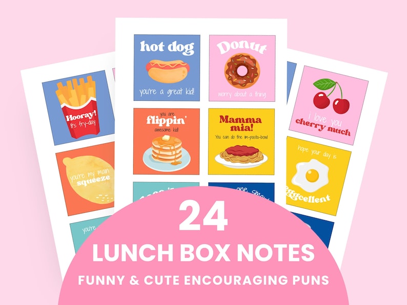 Printable Lunchbox Notes for Kids - Funny Food Puns & Encouraging ...