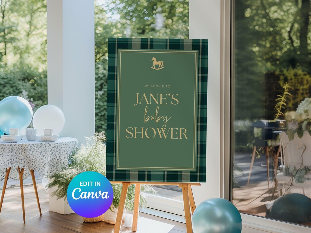Green Plaid Preppy Baby Shower Welcome Sign | Polo Equestrian Theme ...