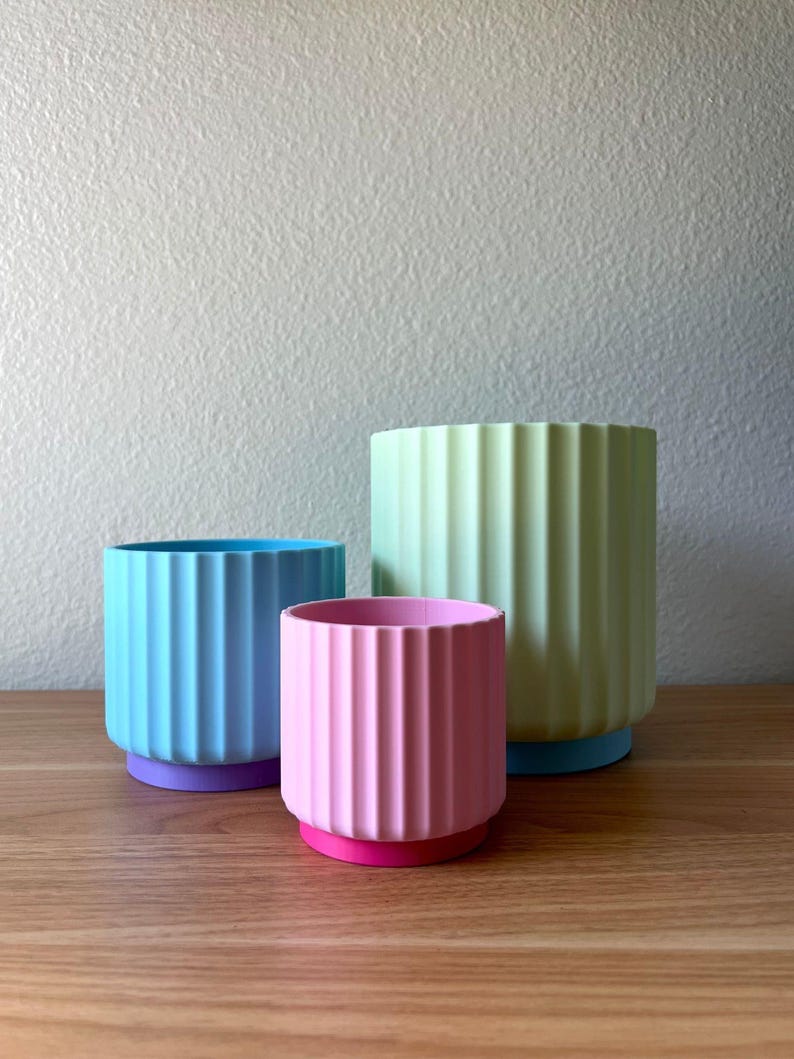 Color Pop Rainbow Planter Trio: 3D Printed Colorful Plant Pot Set - Fun ...
