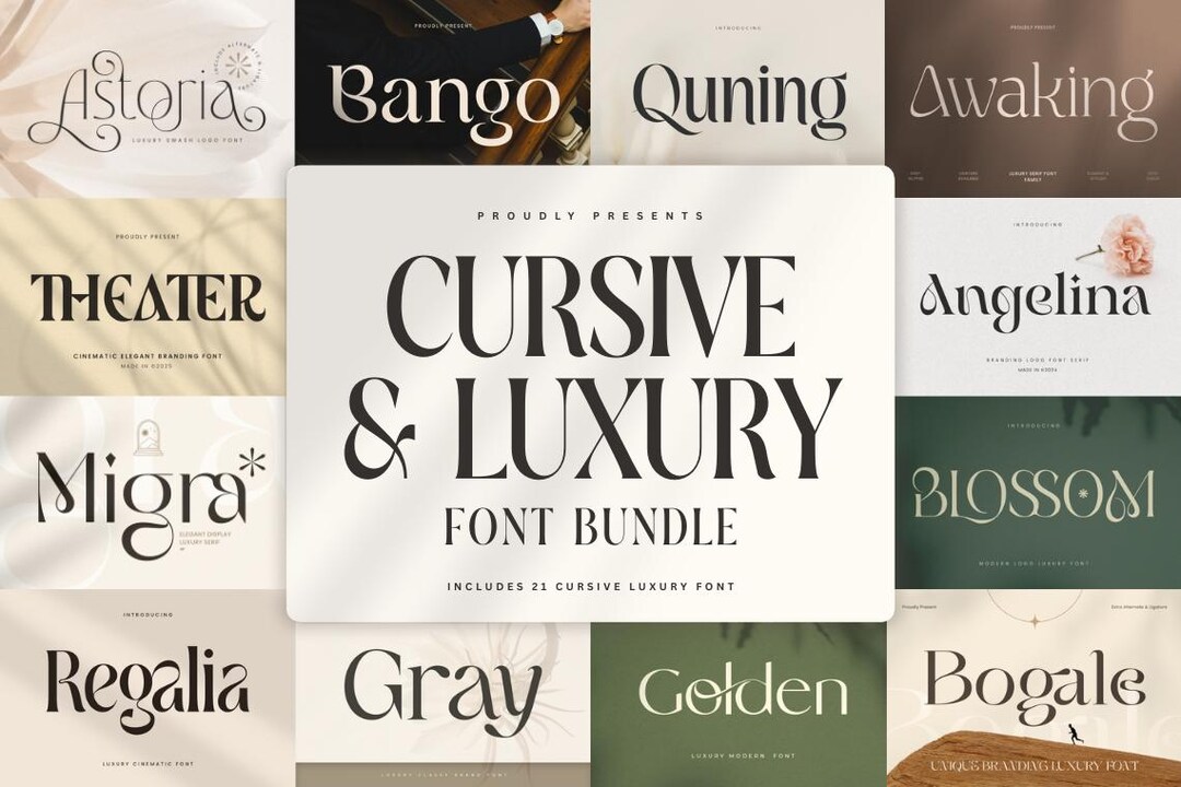 21 in 1 Cursive Luxury Fonts Bundle – Sans Serif & Serif, Logo Design ...