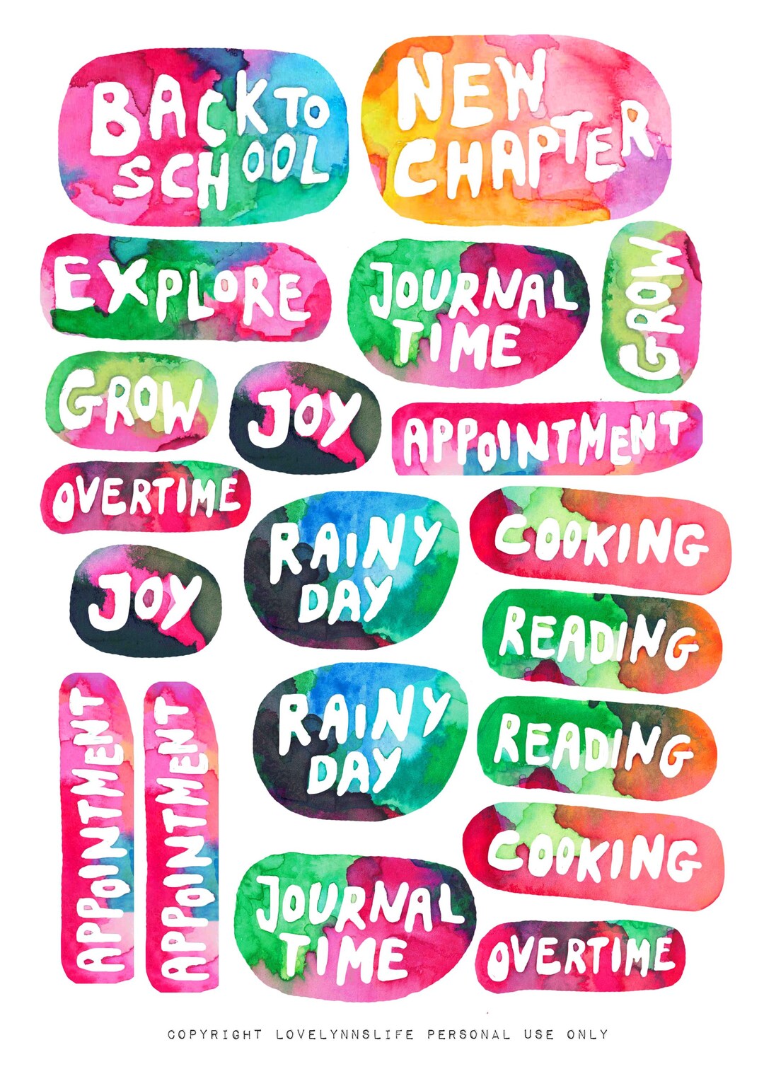 Watercolour Words // Collage Art // Journal Ephemera // Colourful ...