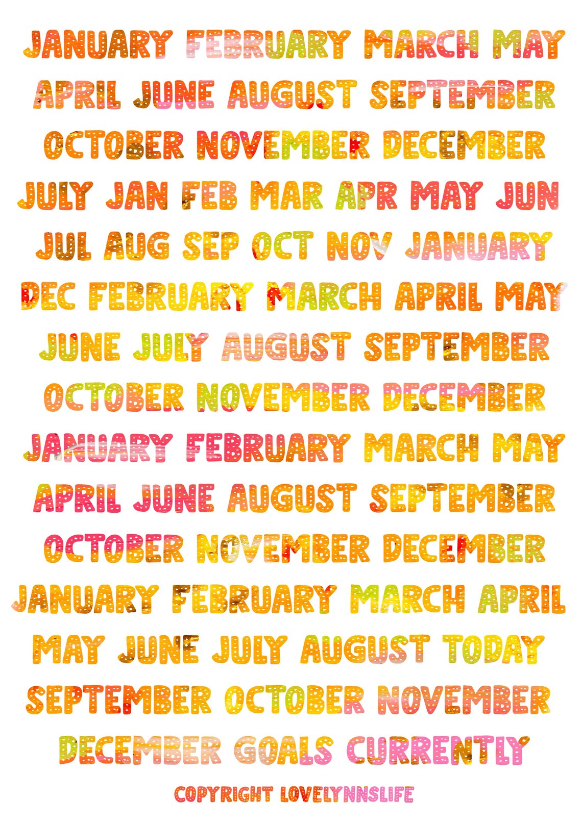 Printable Months + Weekdays // Journal Ephemera // Colourful Printable ...