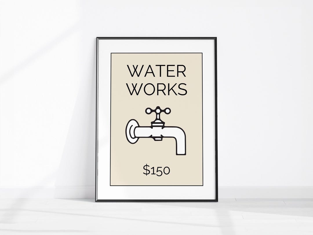 Water Works Monopoly Bathroom Print, Quirky Bathroom Decor, Funny ...
