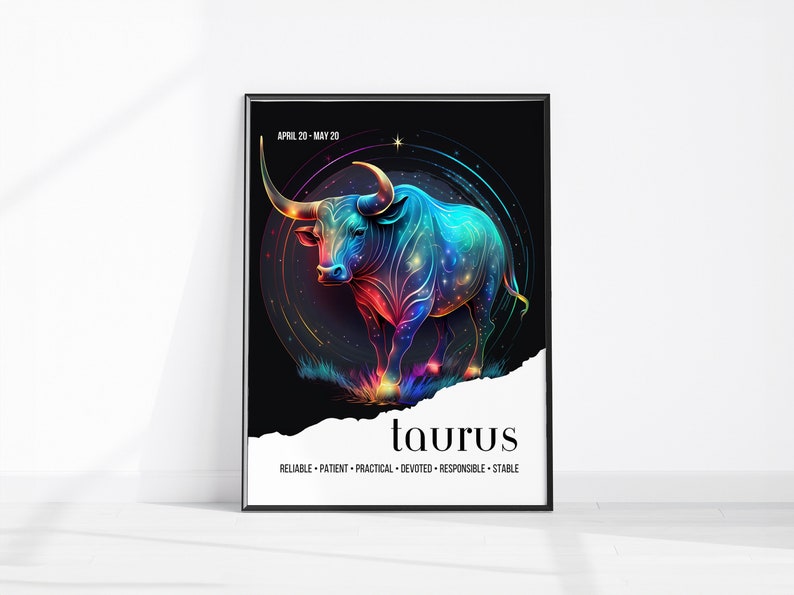 TAURUS Zodiac Print, Taurus Poster Spiritual Decor, Zodiac Printable ...