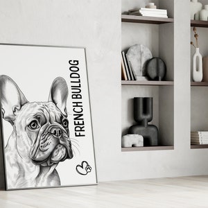 French Bulldog Wall Art, Printable Frenchy Sketch, Dog Lover Gift ...
