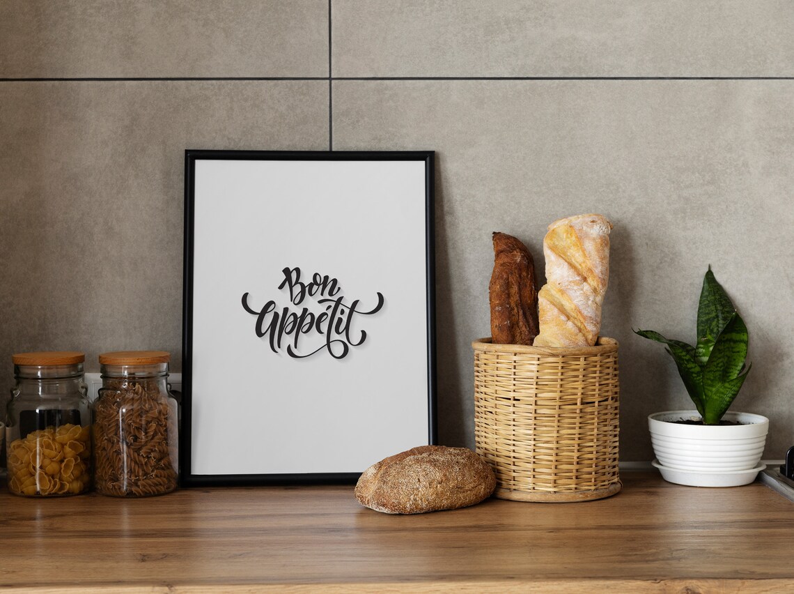 Bon Appetit Sign, Kitchen Printable Wall Art, Kitchen Typography Print ...