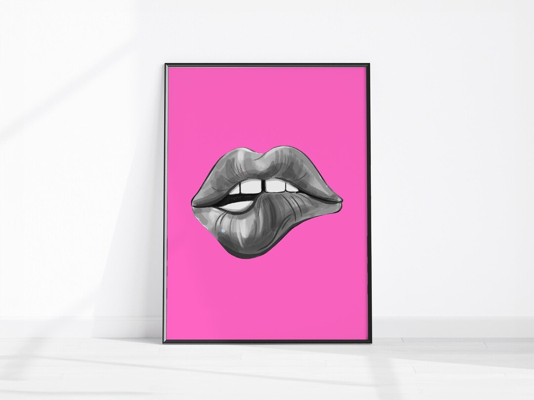 Retro Lips Print, Pop Art Lips Poster, Hot Pink Wall Art, Funky Pink ...