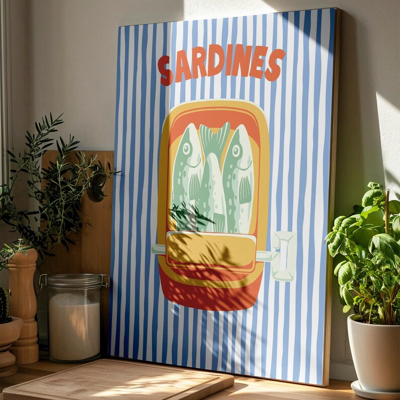 Tinned Sardines Print, Sardines Art Gift, Kitchen Poster, Sardine Tin ...