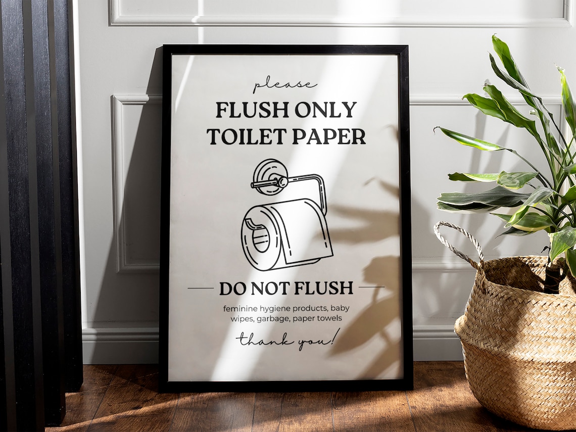 Cute Flush Only Toilet Paper Printable Bathroom Sign, Many Sizes ...